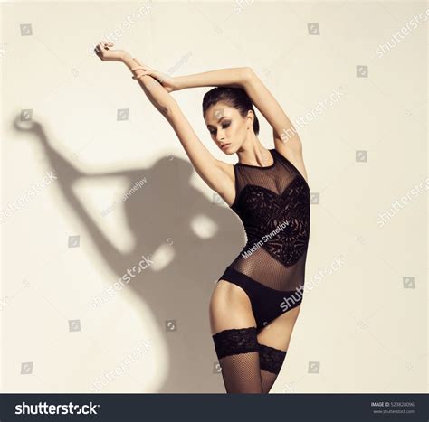 Sexy Beautiful Woman Stockings Lingerie Fashion Foto Stok 523828096
