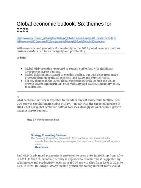 2025 Global Economic Outlook Insights Pdf Inflation Fiscal Policy