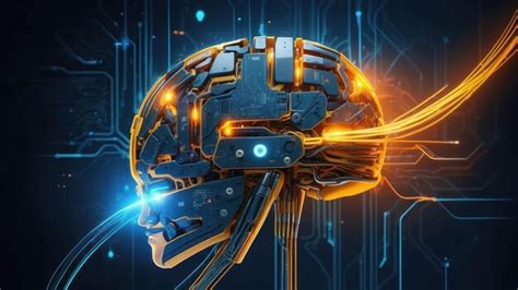 Futuristic glowing AI concept with a robotic brain circuitry and ...