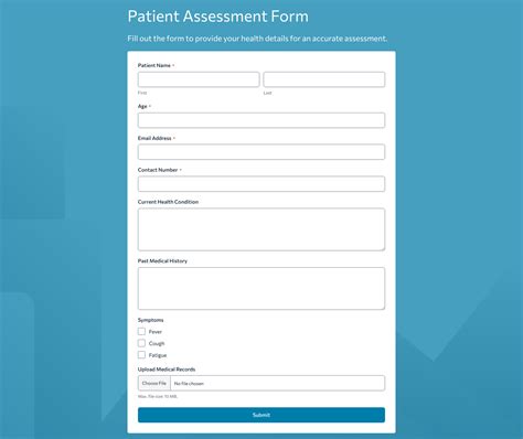 Patient Assessment Form Template Woorise