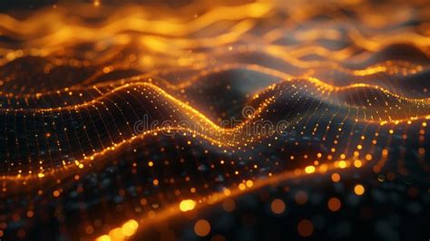 An Abstract Visualization Of A Digital Landscape With Flowing Golden Particles Creating Wave