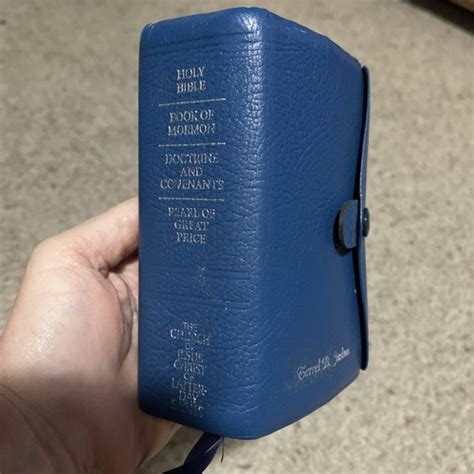 Lds Mini Blue Quad Scriptures Calf Leather 4x6 Snap Cover 2 Ribbons