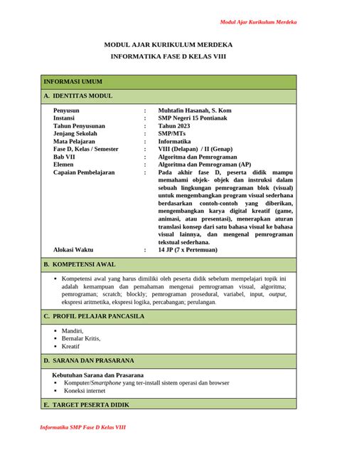 Modul Ajar Informatika 77 Pdf
