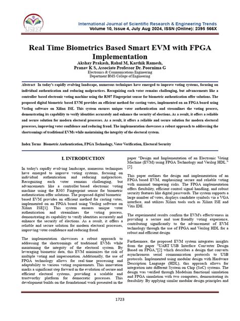 Real Time Biometrics Based Smart Evm With Fpga Pdf