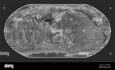 Amur Tectonic Plate On The Grayscale Elevation Map In The Robinson Projection Centered