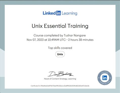 Completed Unix Essentials Course On Linkedin Learning Tushar Nangare Posted On The Topic