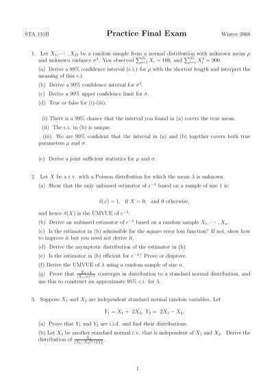 Practice Final Exam Statistics