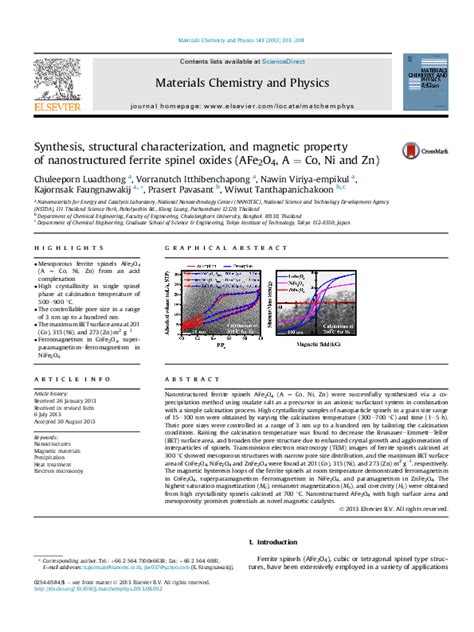 Pdf Synthesis Structural Characterization And Magnetic Property Of Nanostructured Ferrite