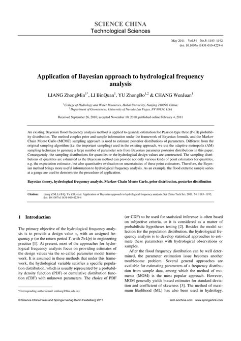 Pdf Application Of Bayesian Approach To Hydrological Frequency Analysis