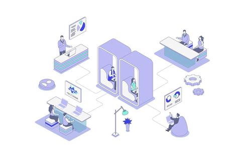 Coworking Isometric Concept In Outline Isometry Design For Web People