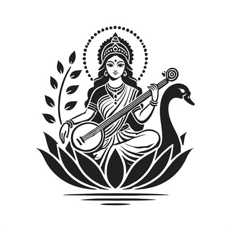 Goddess Saraswati For Happy Vasant Panchami Design On White Background