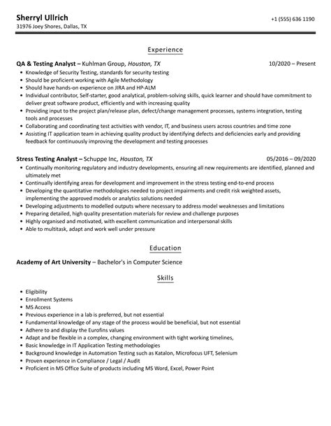 Testing Analyst Resume Samples Velvet Jobs
