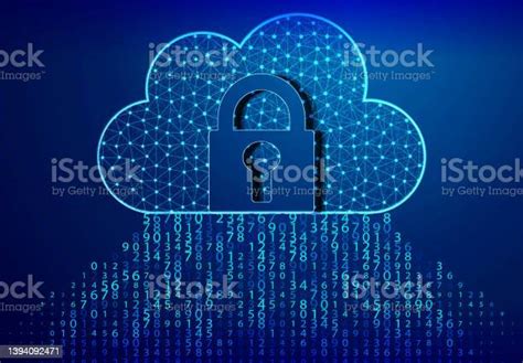 Lock Padlock And Cloud Computing Code Blue Bytes Of Binary Code Flying Through A Vortex