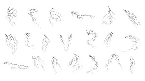 Premium Vector Big Set Black Outline Simple Line Abstract Collection Lightning Thunderstorm