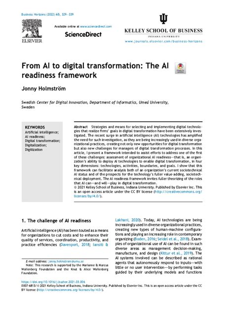 From Ai To Digital Transformation The Ai Readiness Framework Pdf