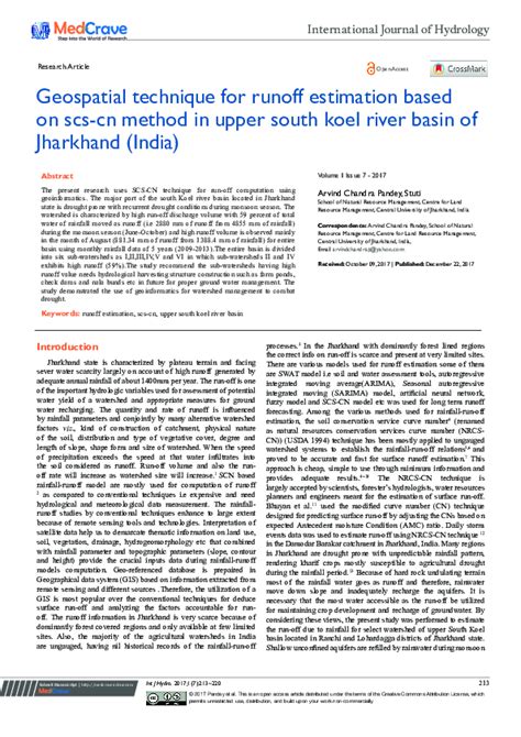 Pdf Geospatial Technique For Runoff Estimation Based On Scs Cn Method In Upper South Koel
