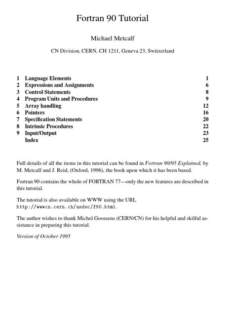Fortran Tutorial Pdf