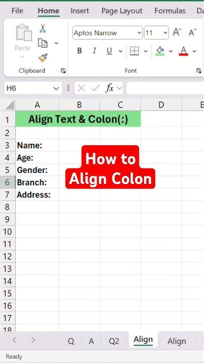 how to align colon in excel align colon in 5 seconds shorts youtube