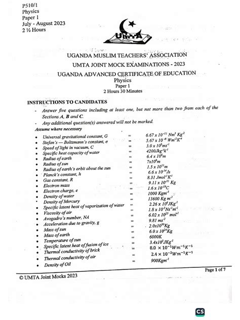 Umta Marking Guide 2023 Uace Phy1 | PDF