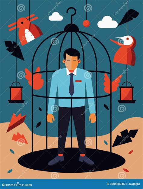 3d Man Held Captive In A Wire Bird Cage Royalty Free Illustration