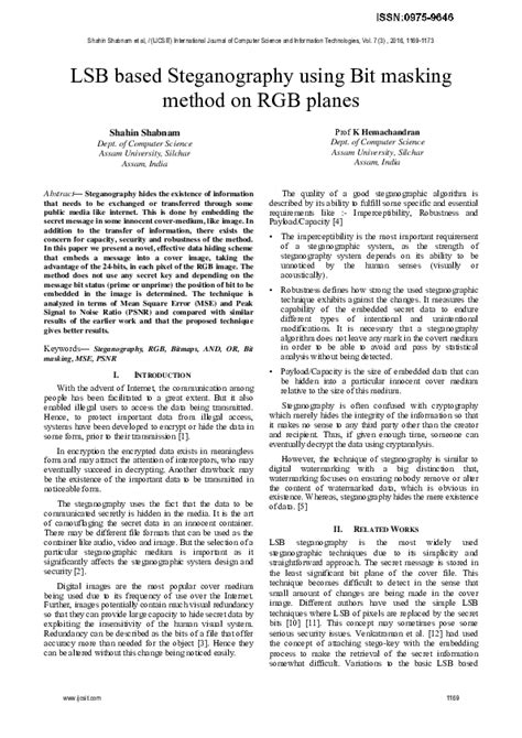 Pdf Lsb Based Steganography Using Bit Masking Method On Rgb Planes