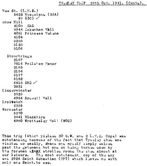 26th October 1941 Trip To Tyseley