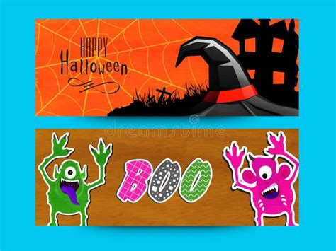 Happy Halloween Social Media Banner Or Header With Scary Monsters And