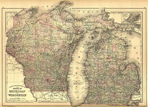 County And Township Map Of The States Of Michigan And