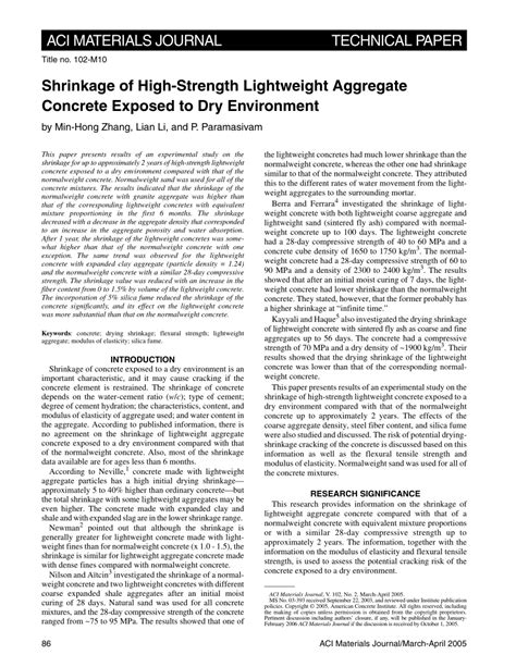 Pdf Shrinkage Of High Strength Lightweight Aggregate Concrete Exposed To Dry Environment