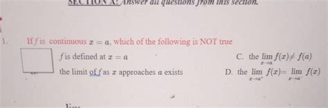 Solved If F Is Continuous X A Which Of The Following Is NOT Chegg Com
