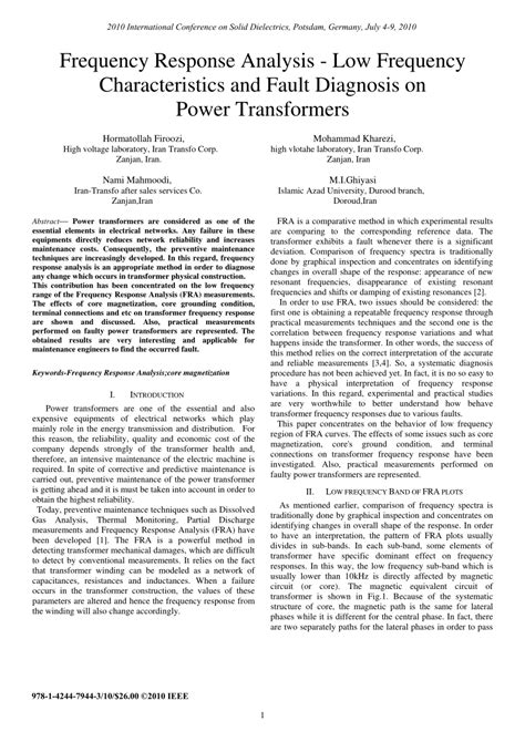 Pdf Frequency Response Analysis — Low Frequency Characteristics And Fault Diagnosis On Power