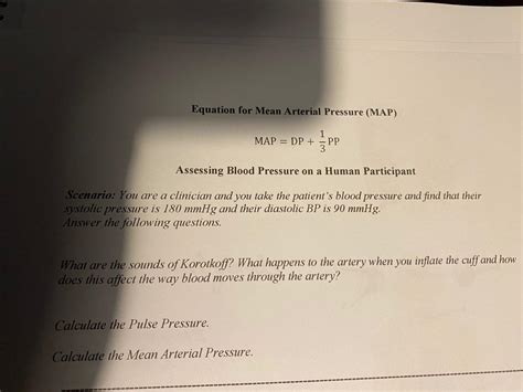 Solved Equation For Mean Arterial Pressure MAP MAP DP Chegg Com