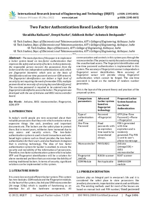 Pdf Two Factor Authentication Based Locker System