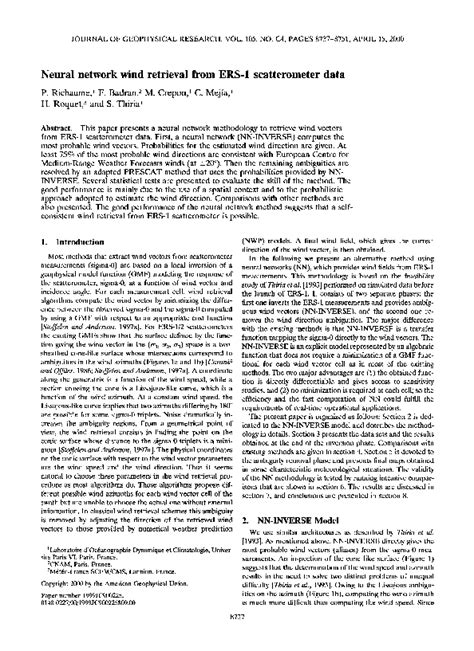 Pdf Neural Network Wind Retrieval From Ers1 Scatterometer Data