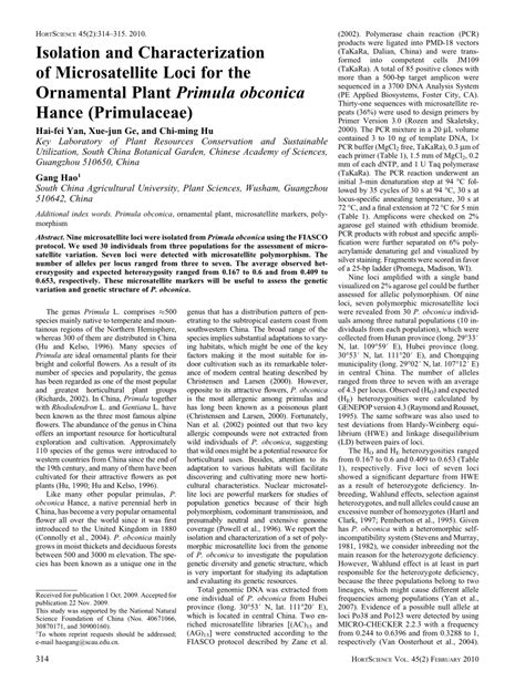 Pdf Isolation And Characterization Of Microsatellite Loci For The Ornamental Plant Primula