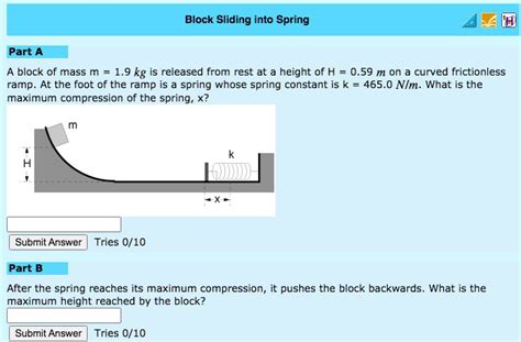 solved text block sliding into spring part a a block of mass m 1 9