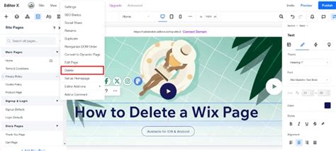 how to delete a page on wix wiksit