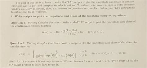 Solved The Goal Of This Lab Is To Learn To Write Matlab