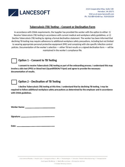 Tb Testing Consent Or Declination Form Pdf