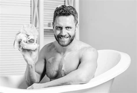 Playful Mood Macho Enjoy Bath Man In Bathroom Sex And Relaxation