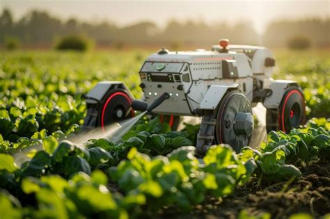 Autonomous Agricultural Robot Spraying Crops Premium AI Generated Image