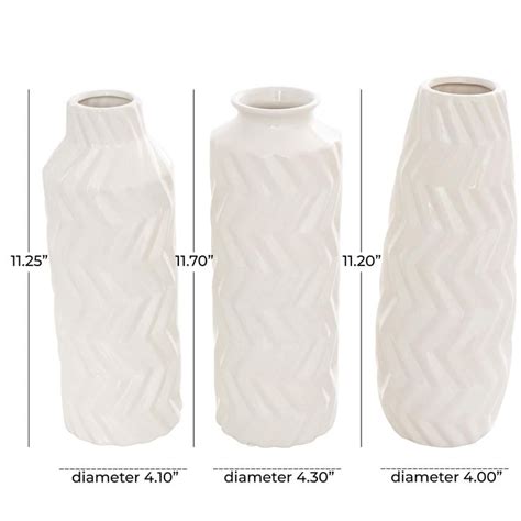 White Ceramic Dimensional Chevron Textured Vase With Varying Shapes Set