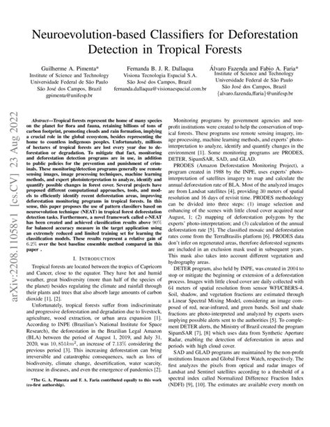Neuroevolution Based Classifiers For Deforestation Detection In