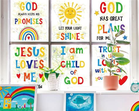 Whaline 9 Sheet Back To School Window Clings Jesus Inspirational Quotes Window