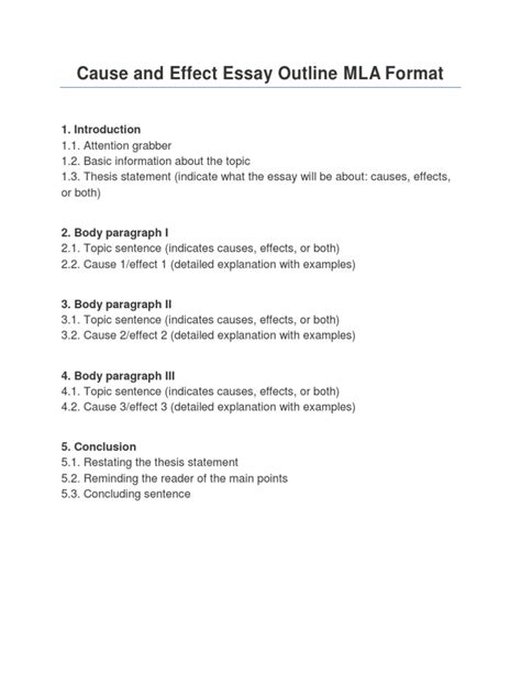 Cause And Effect Essay Outline Mla Format Pdf