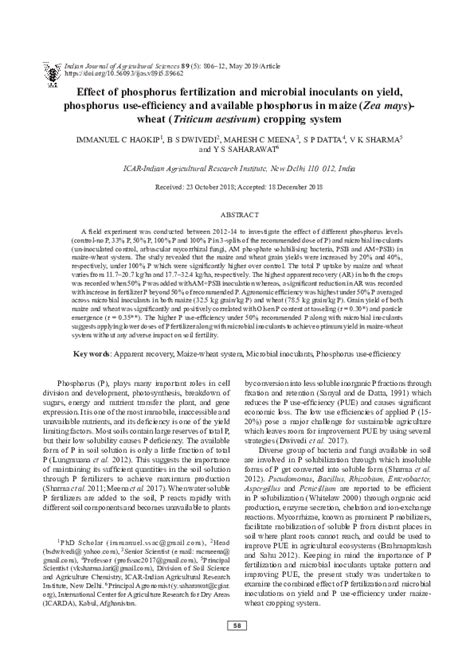 Pdf Effect Of Phosphorus Fertilization And Microbial Inoculants On