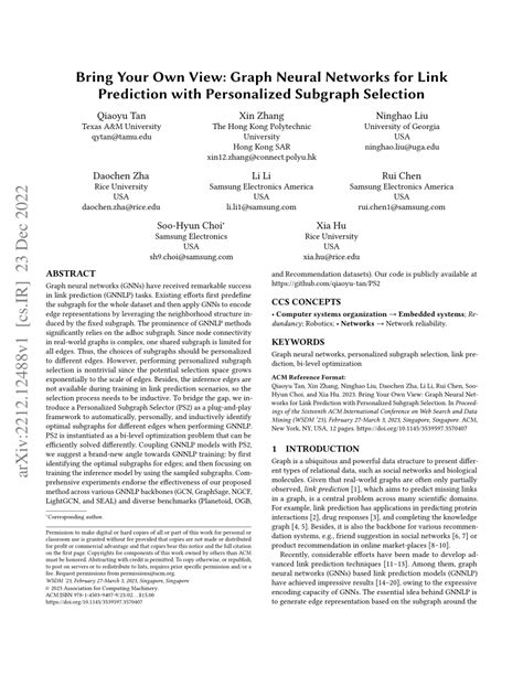 Pdf Bring Your Own View Graph Neural Networks For Link Prediction With Personalized Subgraph