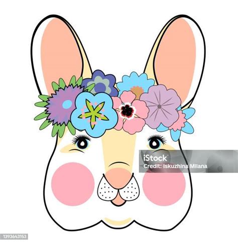 꽃을 가진 귀여운 낭만적 인 토끼 소녀의 손으로 그린 벡터 일러스트 레이 션은 어린이 또는 아기의 셔츠 디자인에 사용할 수