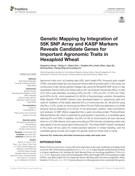 Pdf Genetic Mapping By Integration Of 55k Snp Array And Kasp Markers