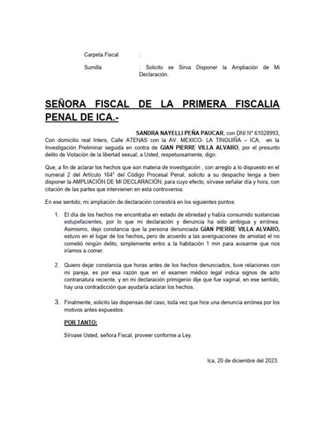 Escrito De Declaraciopn Sandra Pdf